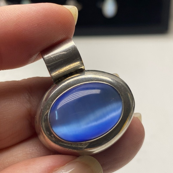 Jewelry | Vintage Blue Cats Eye Pendant Solid Sterling Silver 925 Mxico ...